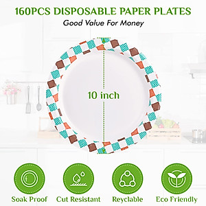 FOCUSLINE 10 inch Paper Plates, Disposable Paper Plates 10 inch Bulk 160 Count, Soak-Proof & Cut-Proof Bulk Paper Plates for Parties, Picnic and Family Gatherings.