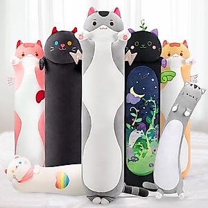 Mewaii Long Cat Plush Body Pillow, 28” Cute Cat Stuffed Animals Soft Plushies, Kitten Plush Throw Pillow Doll Toy Gift for Girlfriend