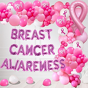 Breast Cancer Awareness Party Decorations Kit 130 Pcs Breast Cancer Awareness Balloons Arch Garland Pink Ribbon Balloons for Breast Cancer Awareness Pink Ribbon Party Decorations Supplies