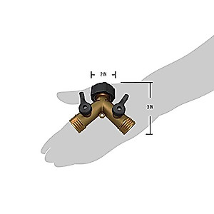 Kasian House Heavy Duty Solid Brass Garden Hose Splitter, Y Valve, 2 Way Connector for Outdoor Faucet, Comfort Grip Handles, 2 Extra Threads