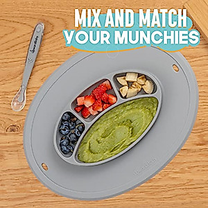 Upward Baby Suction Plates & Bowls for Baby -Toddler Essentials Silicone Baby Plate & Bowl with 2 Baby Spoons Self Feeding 6 Months - Kids Plates Baby Utensils & Baby Feeding Supplies BPA Free