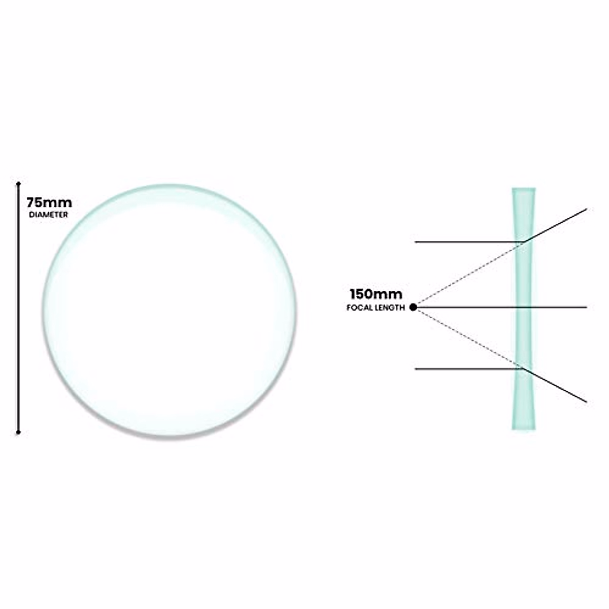 Double Concave Lens, 150mm Focal Length, 3" (75mm) Diameter - Spherical, Optically Worked Glass Lens - Ground Edges, Polished - Great for Physics Classrooms - Eisco Labs