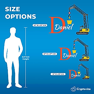 Custom Toddler Construction Crane Wall Decal I Personalized Name & Initial I Nursery Wall Decal for Toddler Room Decorations I Wall Sticker for Bedroom Wide 42"x35" Height (Shown) (Large)