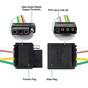 CZC AUTO 4 Pin Trailer Light Wire Harness Extension 18 Gauge 4-Way Flat Wiring Connector, 25ft, for Trailer Boat Car RV Truck