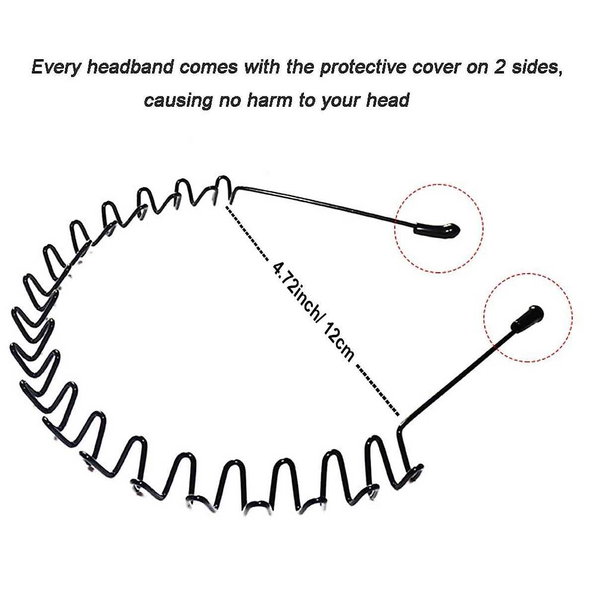 WantGor Metal Headbands, 2 Pack Fashion Unisex Black Hairband Spring Wave Non Slip Sports Headwear Hair Hoop Hair Accessories (2 Pack)