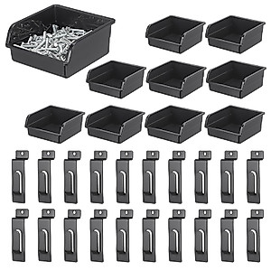 Sumnacon Slatwall Bins 10 Pcs Small Parts Bins with Hooks for Garage Plastic Wall Mounted Storage Bins for Craft Room Workshop Multiple Stackable Screws Storage Organizer Bins for Hardware Accessories