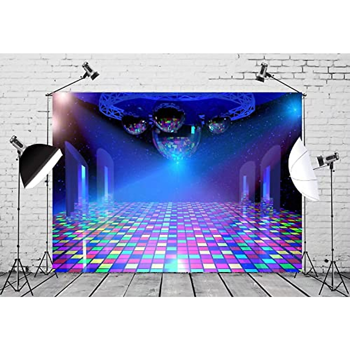 Disco Party Backdrop 7x5ft Vintage 70s-90s Neon Stage Decor