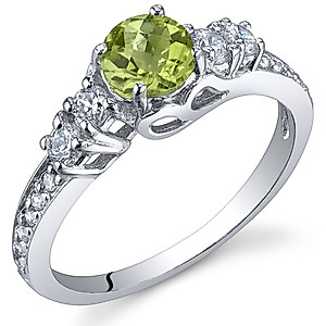 PEORA Peridot Solstice Ring for Women 925 Sterling Silver, Natural Gemstone Birthstone, 0.50 Carat Round Shape, Comfort Fit, Size 9