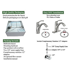 TimeArrow Brushed Nickel 1-Handle Single Hole Bathroom Faucet, 3-Hole Deck Plate, Pop-Up Drain and Water Supply Lines Included, TAF206-BN