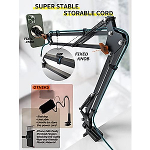 CACENCAN Phone Holder for Bed, Magnetic Phone Stand for Desk, 360° Rotation, MagSafe Cell Phone Stand, Clip Mountable Tablet Stand for Bed, Mic Boom Arm, Compatible with All Phone, Tablets-Space Black