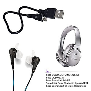 2-Pack 8inch Replacement Charging Power Supply Cable Cord Compatible with Bose QuietComfort 35 QC35 QC35II QC30 QC25 QC20 SoundLink II Beats Powerbeats2 or 3 Wireless Studio Headphone Headset (Black)