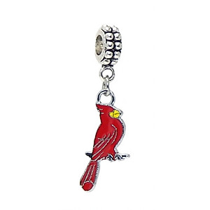 Dangle Red Cardinal Bird Charm Bead for Bracelets