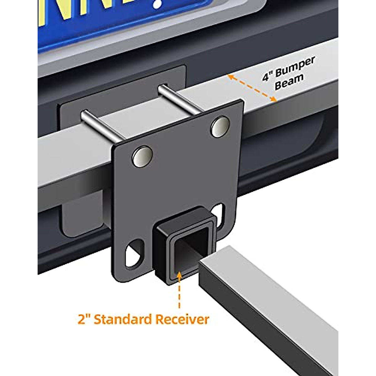 Ohuhu RV Bumper Hitch 2" Receiver Adapter with Hitch Pin & Hitch Cover, Openning 3500 LBS Capacity Fits 4" x 4" Bumper Trailer Towing Cargo Carrier Bike Racks