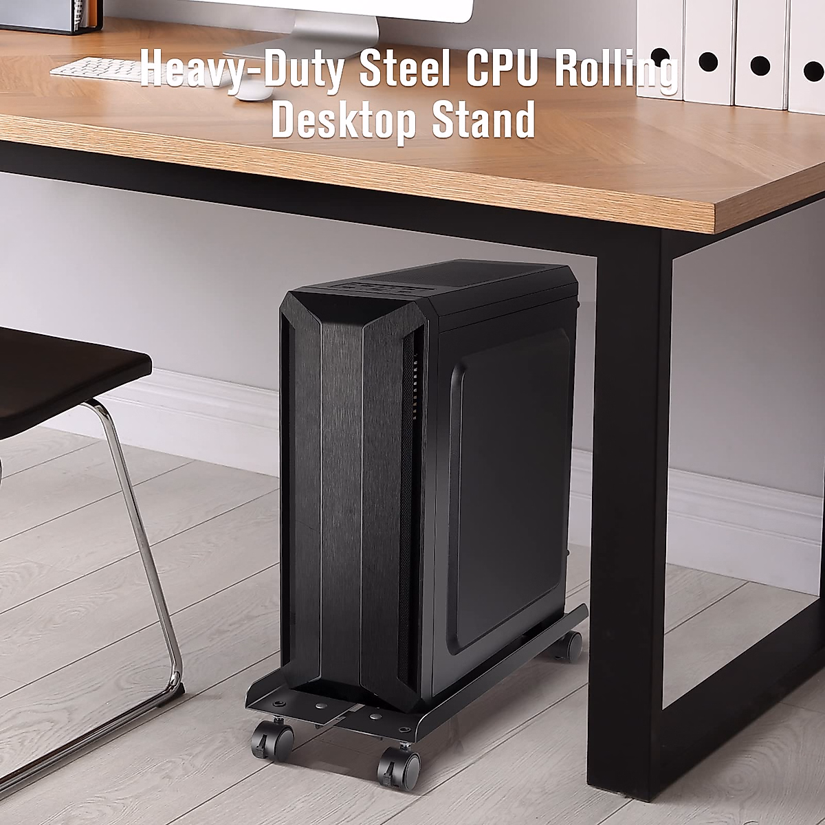 Metal Computer Tower Stand, Heavy Duty Mobile CPU Stand, CPU Holder Cart Under Desk, Width Adjustable Desktop Stand with Rolling Caster Wheels, PC Tower Stand Holder Fits Most Gaming PC Case - Black