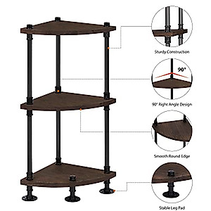 3 Tier Corner Shelf Stand Wood Corner Display Rack Small Industrial Corner Standing Storage Shelf Bookshelf Plant Stand for Small Space Bedroom Living Room Kitchen Brown