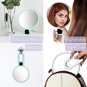 Dolovemk Travel Makeup Mirror with Stand,Suspended Makeup Mirror,Hand Mirrors with Handle Double Side,Travel Folding Hand Held Mirror 15x Magnification(Purple)