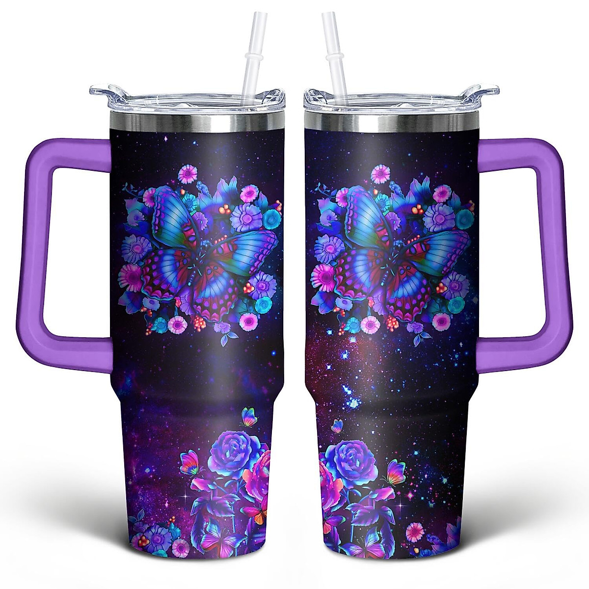 Sps ssion 30 oz Butterfly Tumbler with Handle and Lid 30oz Butterfly Themed Gifts for Butterfly Lovers Double Stainless Steel Insulated Cup Travel Coffee Mug