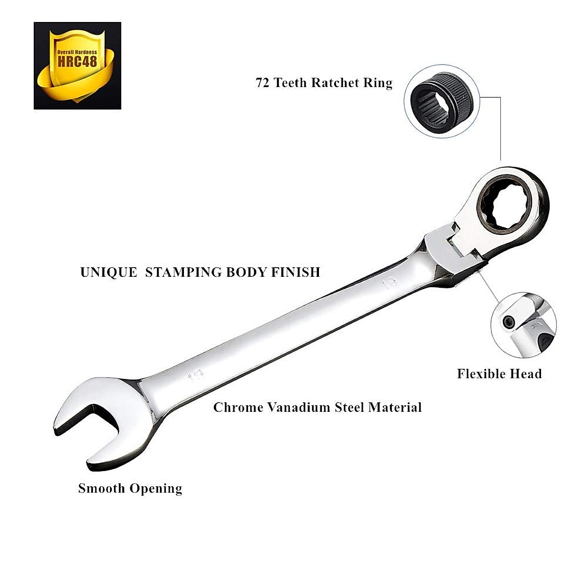 FLZOSPER 12pc. Tightspot Flex-Head Ratcheting Wrench Set，8-19mm Metric CR-V Quick Access Spanner with Portable Toolbox (12PC. Flex Head Wrench)