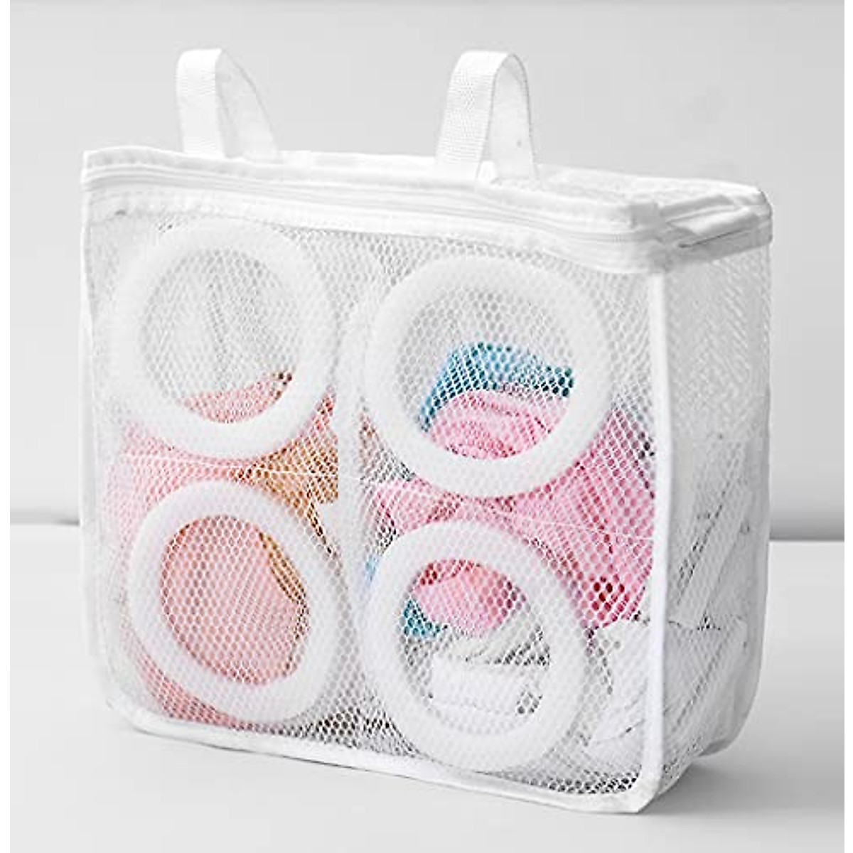 Reusable Zipper Net Shoes Wash Bag Gym Shoe Sneaker Trainers Dryer Bag Laundry Storage Organizer White Square