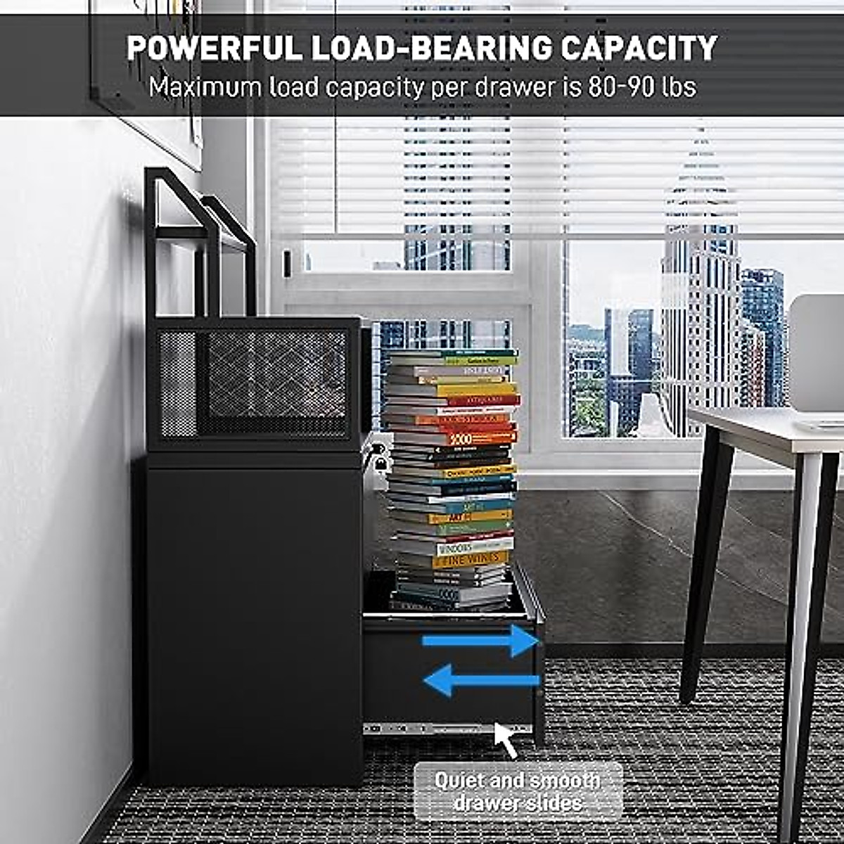 Rophefx File Cabinet with Shelves, 2 Drawers Lateral File Cabinet, Printer Stand with Open Storage Shelf, Metal File Cabinet with Lock, Black