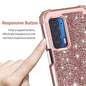 LONTECT Moto Edge 2021 Case, 5G UW Sparkly Glitter Shockproof Hybrid Protective Cover - Shiny Rose Gold