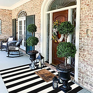 Black and White Rug 4' x 6' Collive Washable Striped Outdoor Indoor Rug Farmhouse Cotton Woven Layered Front Door Mat for Porch/Kitchen/Living Room/Bedroom