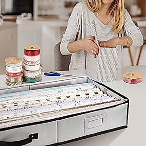 BALEINE Christmas Wrapping Paper Storage Organizer with Flexible Partitions and Pockets, 40" Durable 600D Oxford Fabric Gift Wrap Storage Bag Fits Ribbon, Ornaments, Holiday Accessories (Gray)