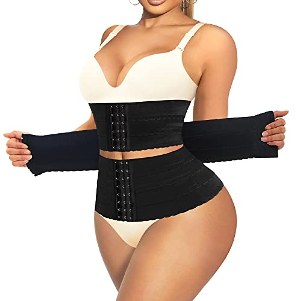 QACIVIQ Segmented Waist Trainer for Women Waist Cincher Shapewear for Women Tummy Control Workout Body Shaper Girdle Black