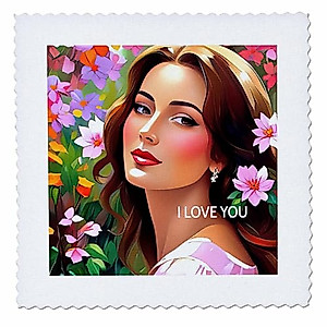 3dRose I Love You. Breathtaking Young Beauty in The Fantasy Garden - Quilt Squares (qs-379034-2)