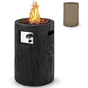 Giantex Fire Pit Outdoor 16’’ Electronic Ignition Round Fireplace with 30,000 BTU Heat Output, Lava Rocks, Instant Touch-up Pen, Waterproof Cover, for Patio, CSA Certified Fire Pits for Outside(Black)