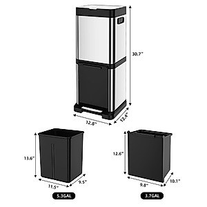 Fulvari Stainless Steel Kitchen Trash Can, 9 Gallon Garbage Bin with Close Lid Removable Plastic Inner Buckets Waste Bin for Kitchen, Home, Resturant-Silver