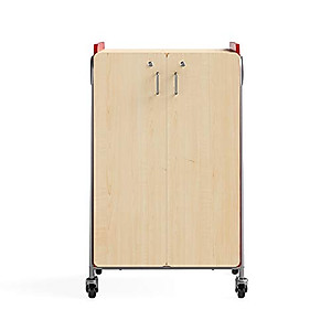 Safco Products 3934RED Whiffle Typical 14, Double Column 12-Tote 4-Shelf Doored Rolling Storage Cart with Magnetic Dry-Erase Back, Red, 48" H, Tall