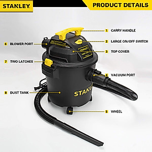 Stanley SL18115P Wet/Dry Vacuum, 5 Gallon, 4 Horsepower, 4.0 HP AC, Black & 25-1202 Foam Filter for 1-5 Gallon Wet/Dry Vacuums, Fit, 1-Pack, Black