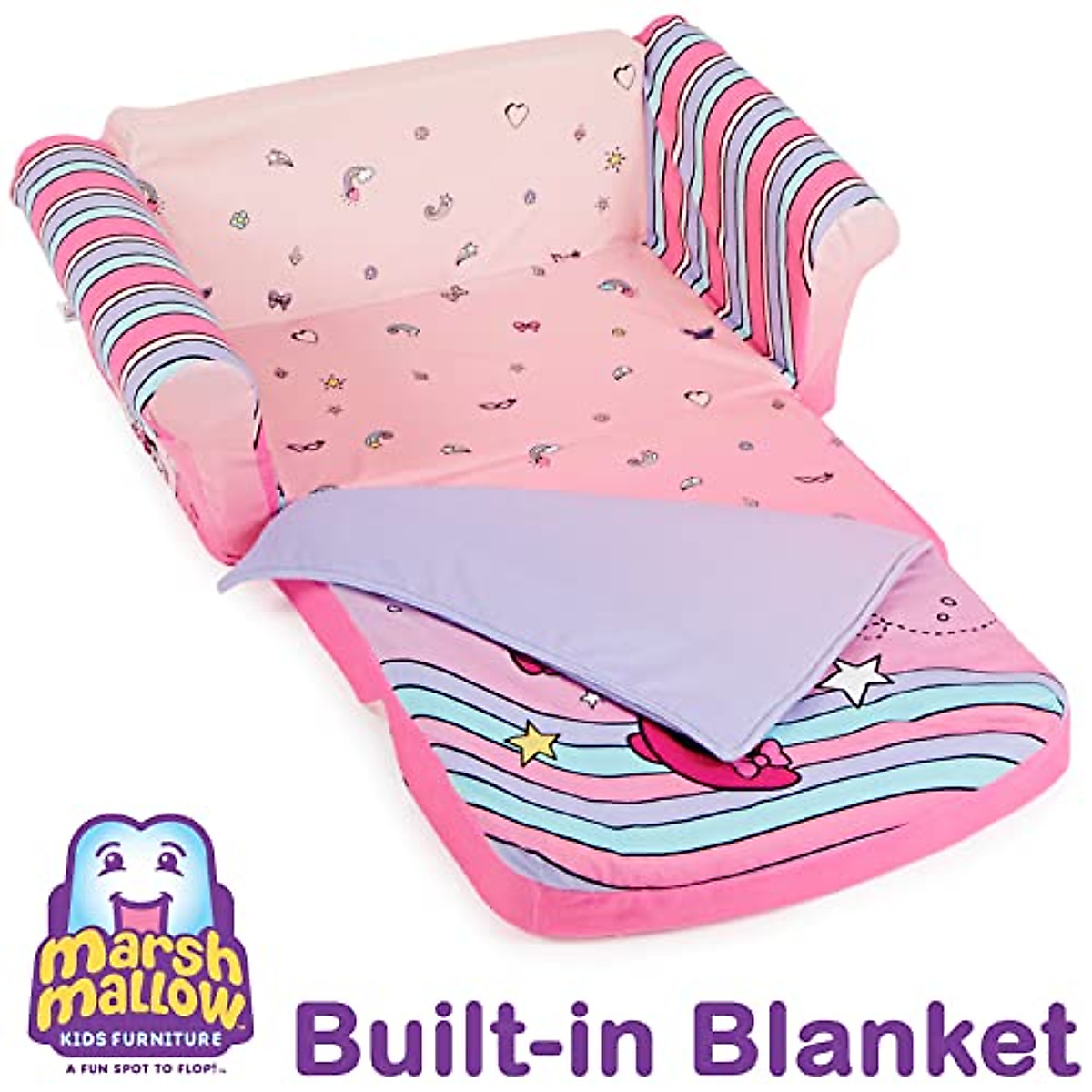 Marshmallow Furniture, Minnie Mouse 3-in-1 Slumber Sofa, Foam Toddler Nap Mat with Attached Blanket