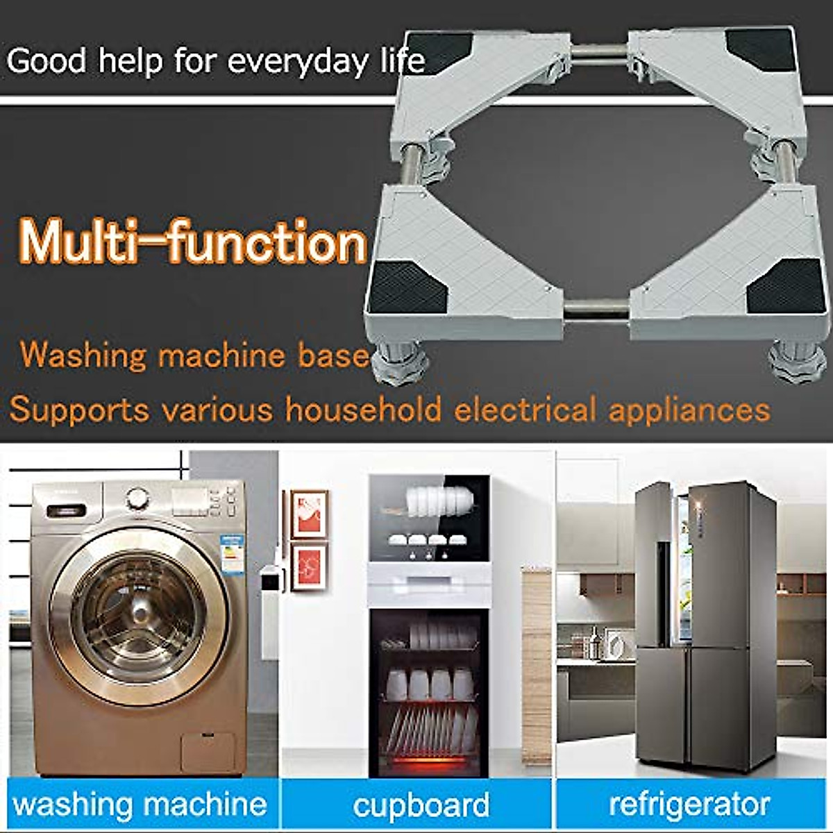 Multi-Functional Adjustable Movable Base Refrigerator Stand with 4 Strong Feets for Washing Machine Refrigerator and Dryer (4 Feets)