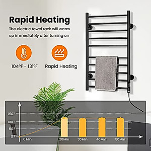 VIVOHOME Electric Heated Towel Rack for Bathroom, Wall Mounted Towel Warmer, 10 Stainless Steel Bars Drying Rack, Black