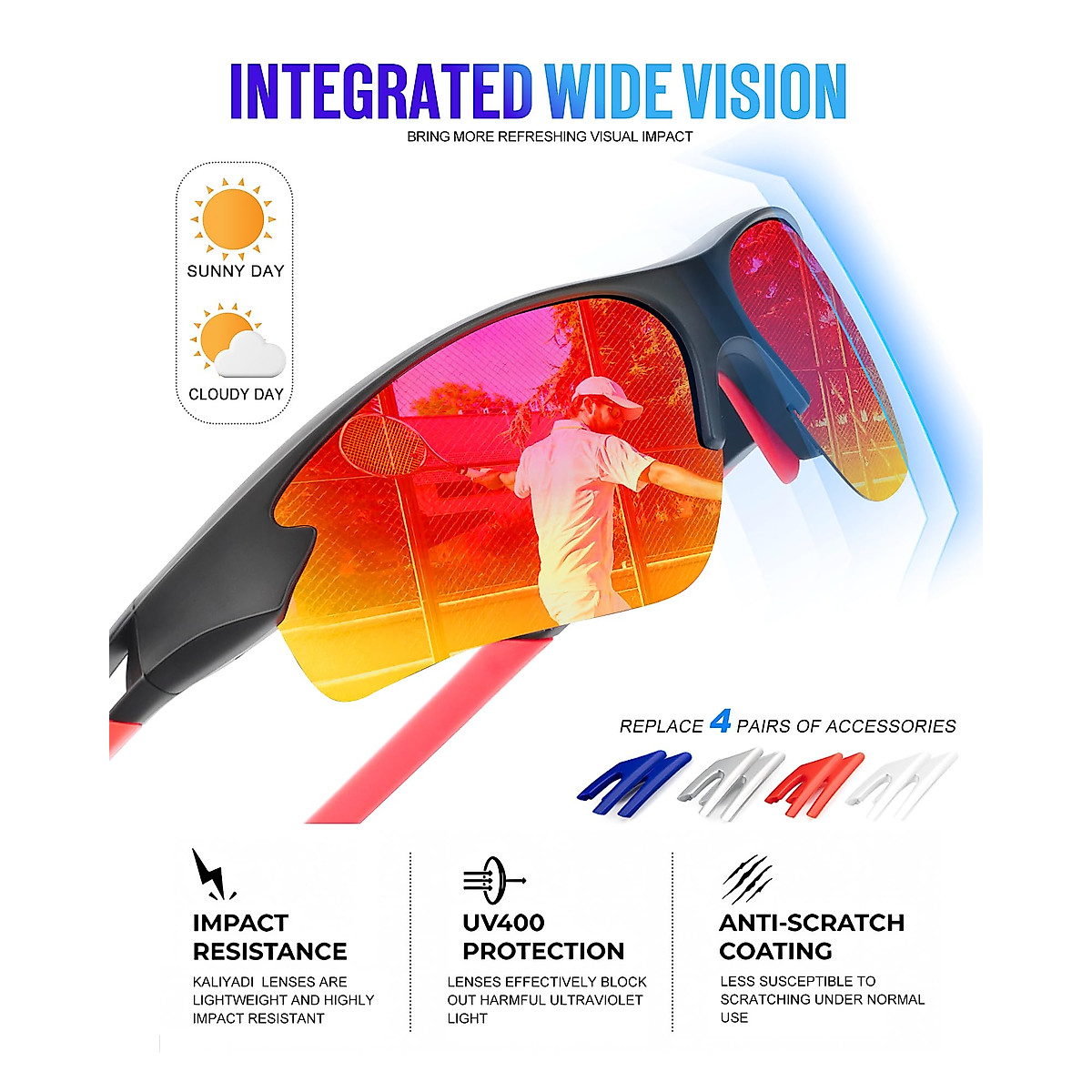 KALIYADI Sports Sunglasses for Men, Polarized Sun Glasses for Men Women Youth Baseball Softball with UV Protection