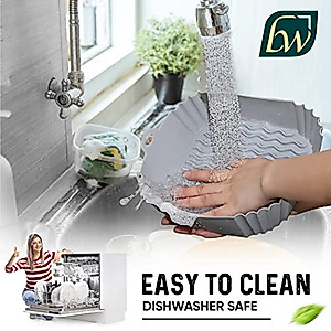 BW 2-Pack Square Silicone Air Fryer Liners 8 Inch For (4 to 7 QT) Reusable AirFryer Pot Air Fryer Inserts For Oven Microwave Accessories (Grey+Pink) + (2 Anti Heat Gloves)