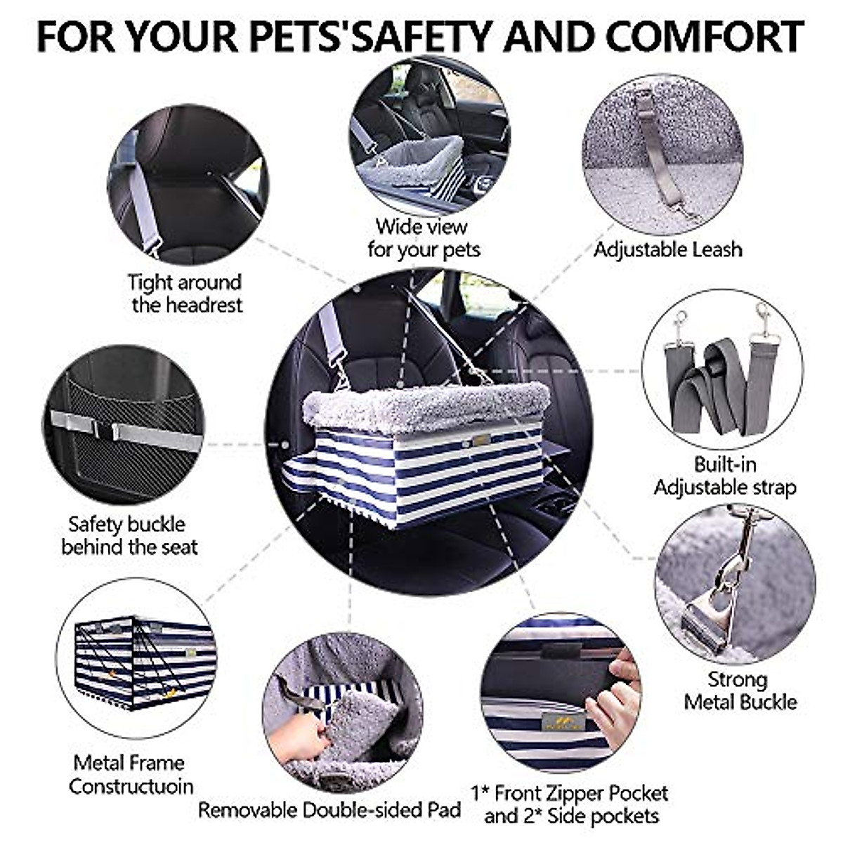 MARSLABO Dog Car Seats for Small Dogs, Upgrade Dog Booster Seat with Metal Frame Construction with Double-Layer Oxford, Perfect for Small Pets up to 20lbs