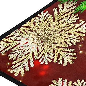 Christmas Poinsettia and Snowflakes Kitchen Rugs Non-Slip Kitchen Mats 39 x 20 Inches Bath Runner Rug Doormats Area Mat Rugs Carpet Cushioned Mat for Home Decor