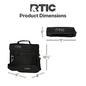 RTIC 15 Can Everyday Cooler, Soft Sided Portable Insulated Cooling for Lunch, Beach, Drink, Beverage, Travel, Camping, Picnic, for Men and Women, Black