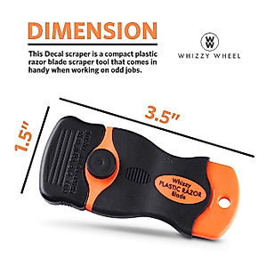 Whizzy Wheel Multi-Purpose Plastic Razor Blades Scraper, 10 Double Edged Plastic Blades - Car Decal Remover and Sticker Remover Tool, Ideal for Car Vinyl, Decal & Tint Removal | Plastic Scraper Tool