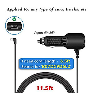 Dash Cam Charger, Plozoe Car Dash Cam USB Power Cable Cord Vehicle Charging Adapter for Garmin GPS Nuvi、Mirror Cam、Dash Cam Power Cable(Mini USB 11.5ft)