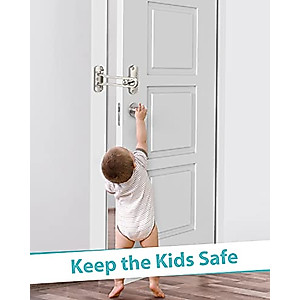 Door Lock Latch for Home Security - Swing Bar Door Guard for Front and Inside Door, Safety Childproof Reinforcement Door Stopper for Kids Home Hotel Apartment, Thicken Aluminium Alloy Satin Nickel (1)