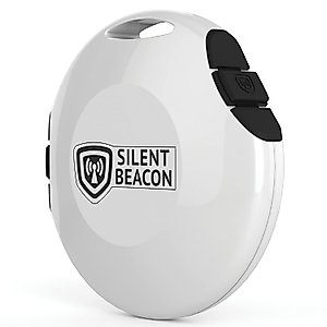 Silent Beacon Panic Button Safety Device: App-Enabled Bluetooth GPS Location Tracker & 2-Way Phone Calls, Speaker & Microphone, Custom Alerts, Rechargeable USB, Key Finder Wearable - NO fees (White)