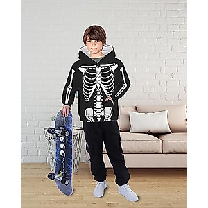 ALUWU Boys Girls Hoodies Kids 3D Print Pullover Sweatshirts With Pocket Cool Funny Long Sleeve Hooded Cute Graphic Comfy Halloween SkeletonHoody for Teens Size 11-12T
