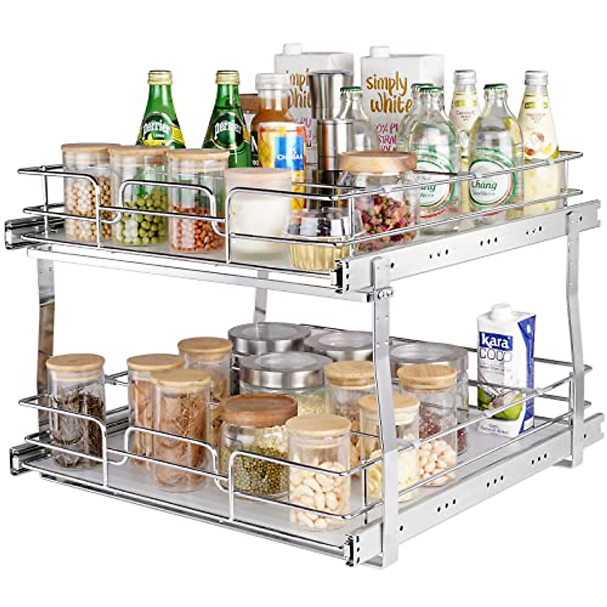 VEVOR 2 Tier 20"x20.1"x15" Pull Out Cabinet Organizer, Heavy Duty Slide Out Pantry Shelves, Chrome-Plated Steel Roll Out Drawer, Sliding Drawer Storage for Inside Kitchen Cabinet, Bathroom, Under Sink