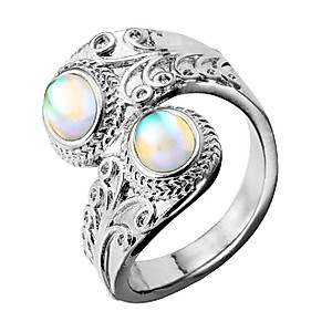 hsiyyecg Moonstone Ring Colorful Oval Retro Exaggerated Carved Punk Style Women's Boho Chic Art Deco Ring (US Size 9)