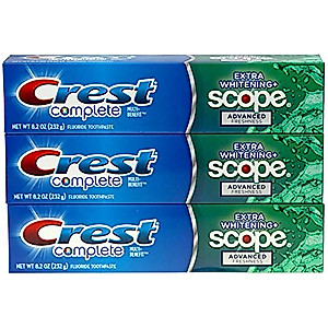 Crest Complete Multi-Benefit Fluoride Toothpaste - Extra Whitening and Scope Advanced Freshness - 8.2 oz each, 3 count