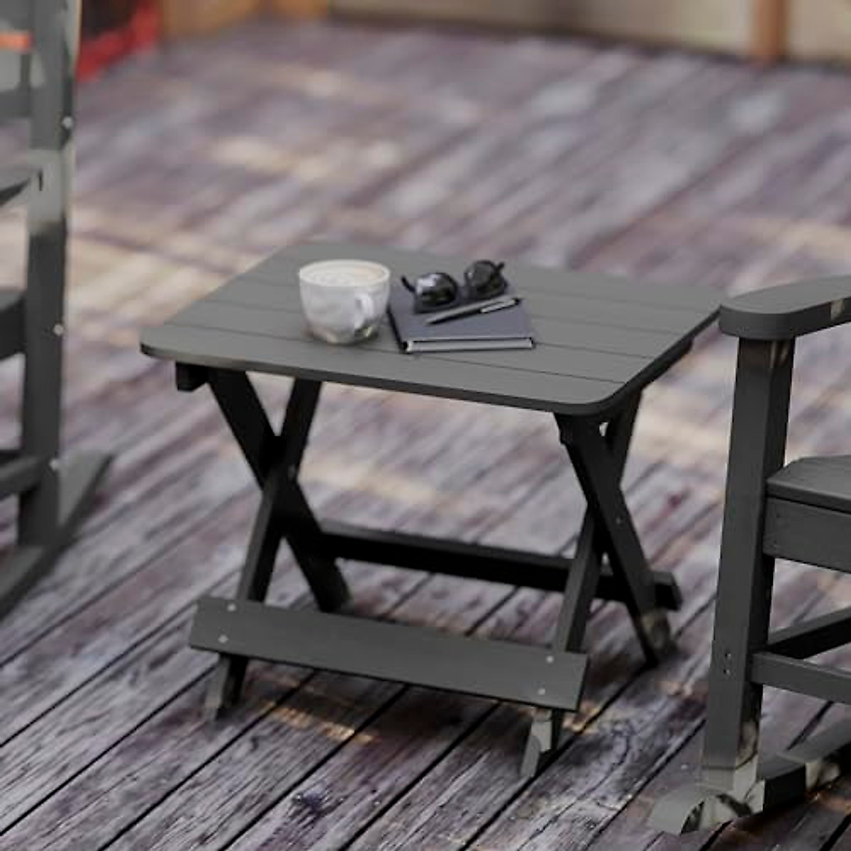 Flash Furniture Halifax Outdoor Folding Side Table, Portable All-Weather HDPE Adirondack Side Table, Gray, Set of 1